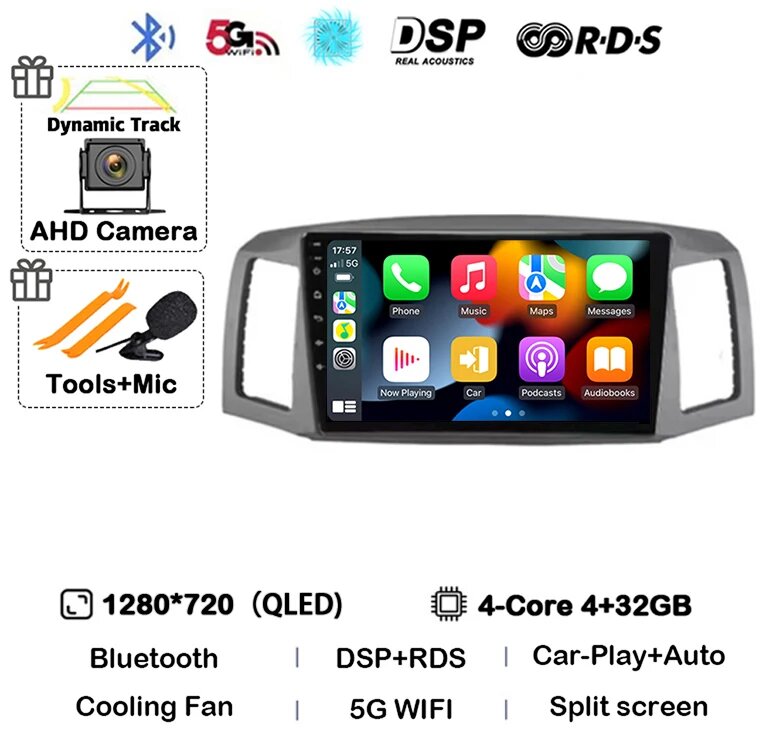 Android 15 Carplay Auto для JEEP Grand Cherokee WK 2004 2005 2006 2007, мультимедийный 4G-32G CAM
