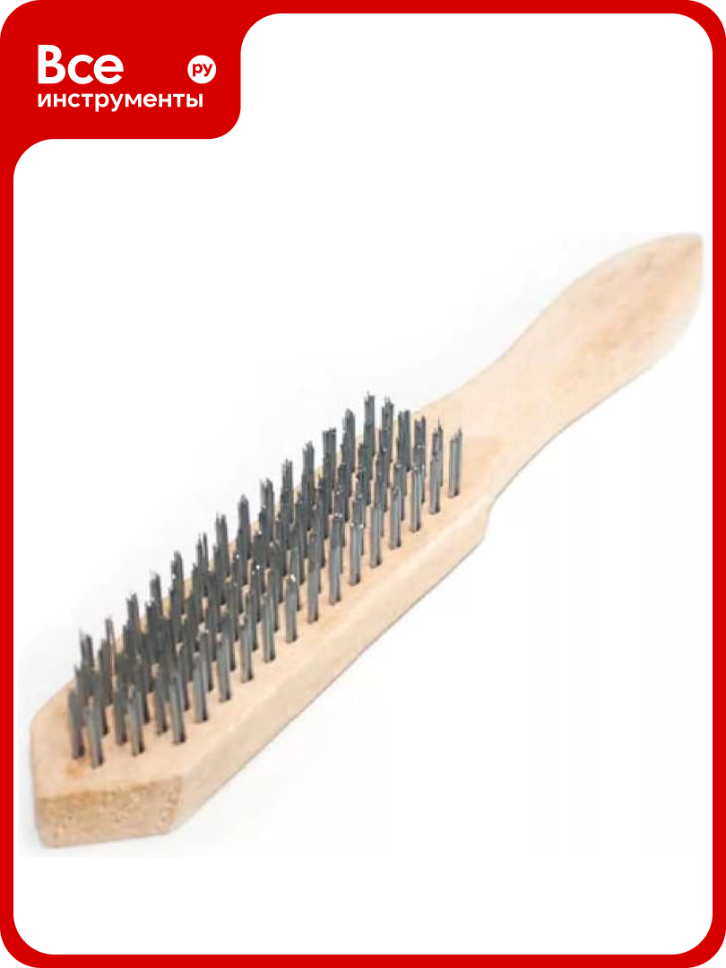 Щетка по металлу Admiral Stars 6-рядная, ручка дерево, прямая стальная щетина, деревянный корпус