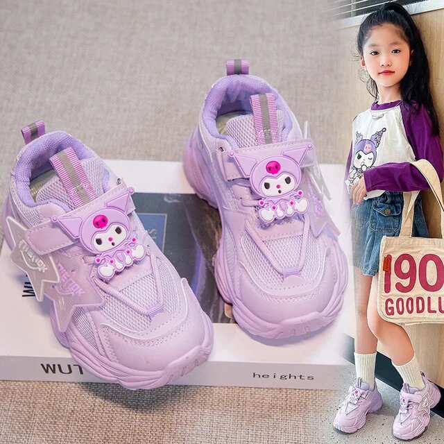 Кроссовки для девочек из аниме Sanrios Kuromi, новые, осенне-зимние, кавайные, детские, мультяшные, кожаные, для отдыха, дышащие, для студентов