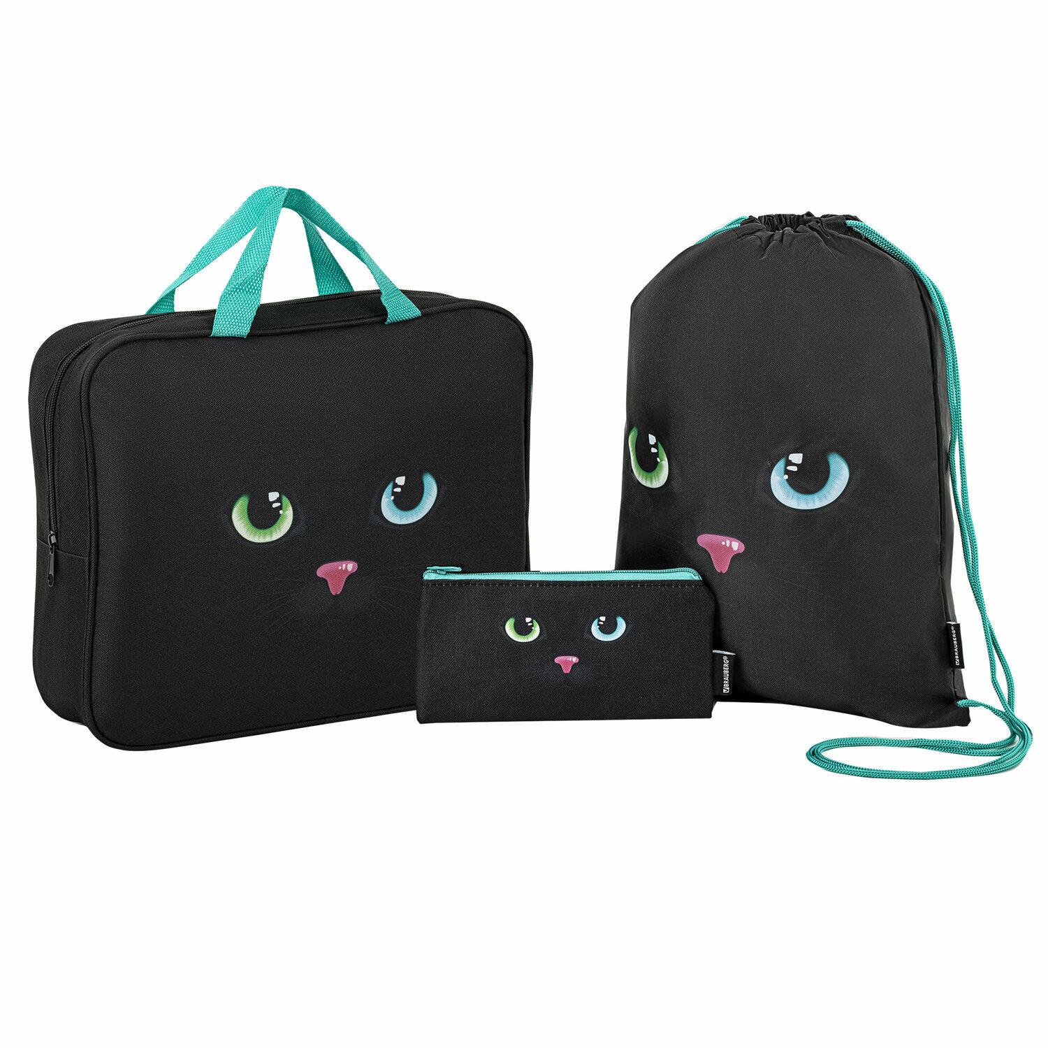 Brauberg Школьный набор папка А4, мешок для обуви, пенал-косметичка Black cat, 271434