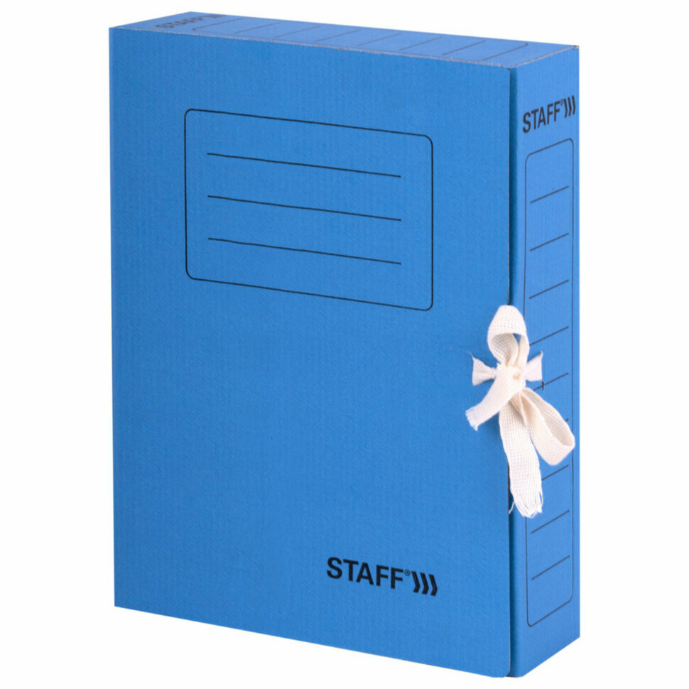 Папка архивная с завязками А4 (325х250 мм), 75 мм, до 700 листов, микрогофрокартон, синяя, STAFF, 128870, 128870