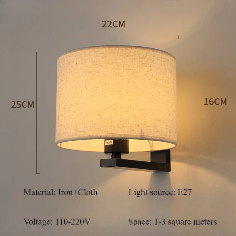 Современный минималистичный льняной настенный светильник в японском стиле, скандинавский декоративный настенный светильник для ресторана и комнаты в домашних условиях, прикроватная лампа для спальни, Тёплый белый (2700-3500 K), A Beige lampshade