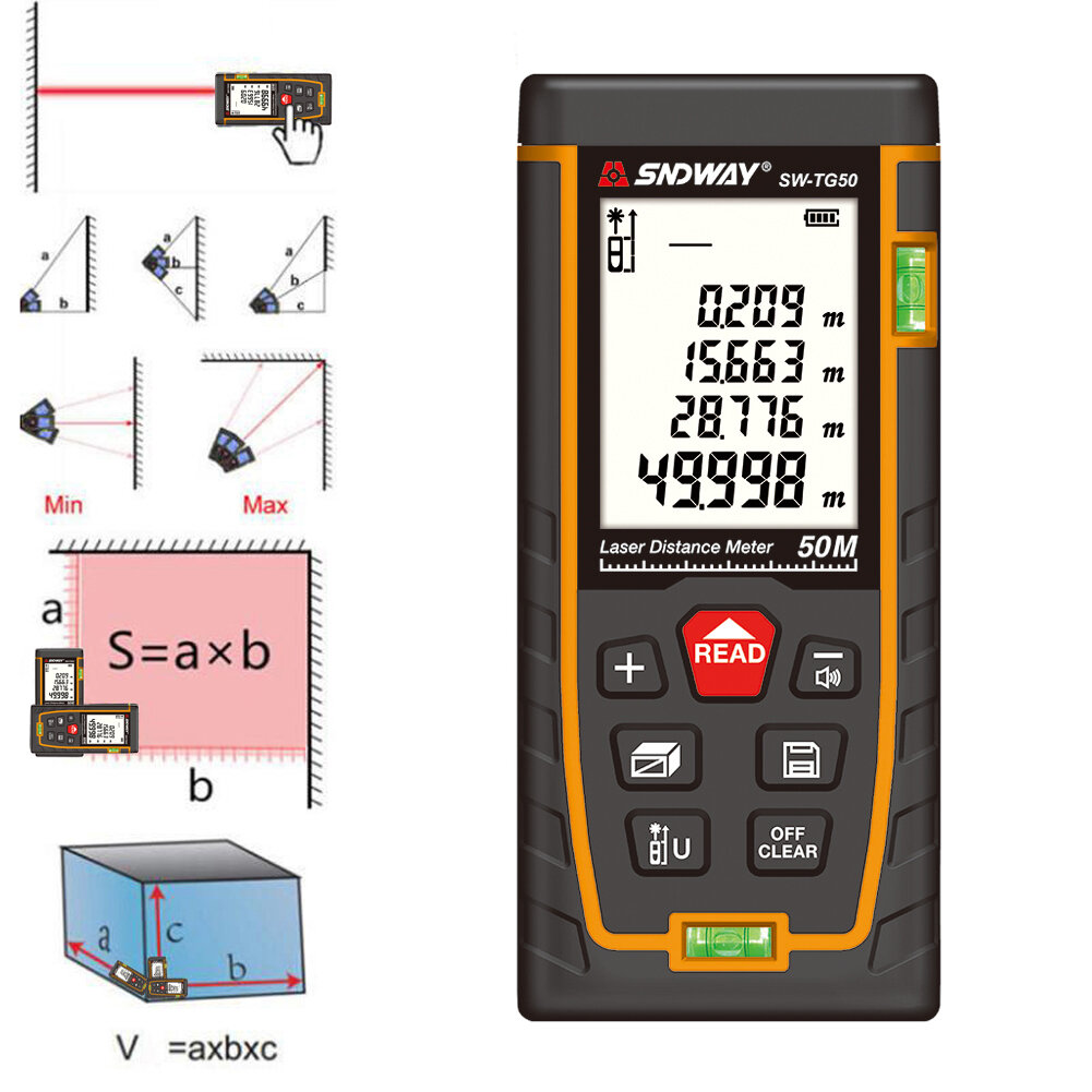 Большой экран портативный блистер Sndway лазерный дальномер 50 м лазерный дальномер дальномер метро лазерная лента практическая мера линейка рулетка инструмент