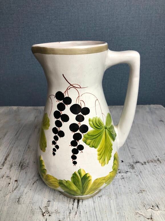 Кувшин винтажный, 50-е г. СССР "смородиновый РАЙ", 1л, керамика, живопись