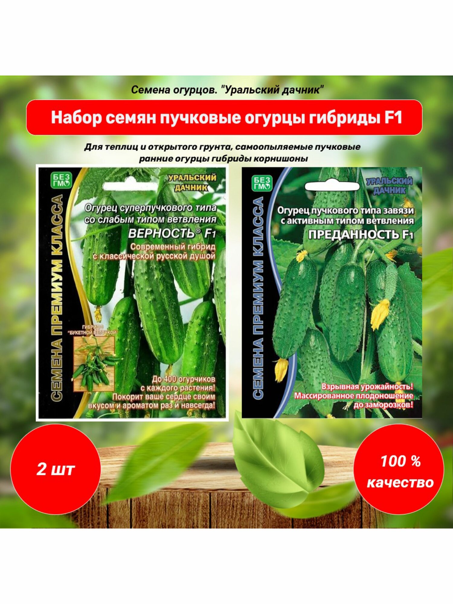 Огурцы гибриды пучковые Верность F1 и Преданность F1. Набор семян 2 шт. Уральский дачник