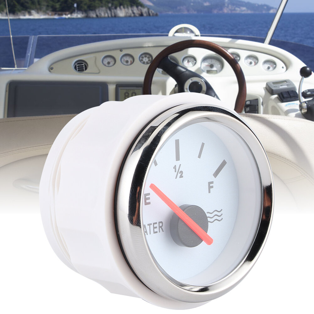 2-дюймовый указатель уровня жидкости для воды, высокая точность, универсальный для морских лодок, грузовиков, автофургонов, белый циферблат, серебряная рамка