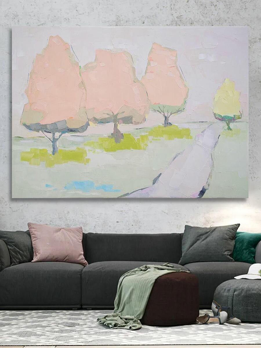 Картина / природа, картина на холсте, лесной / деревенский пейзаж, 50х70 см.