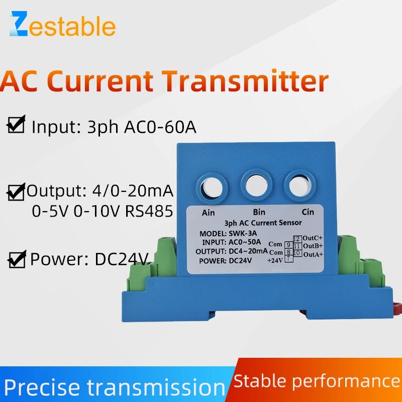 Датчик тока Холла SOWAKAM AC0-50A 3ph-AC 0-30A, 0-10V output, DC12V
