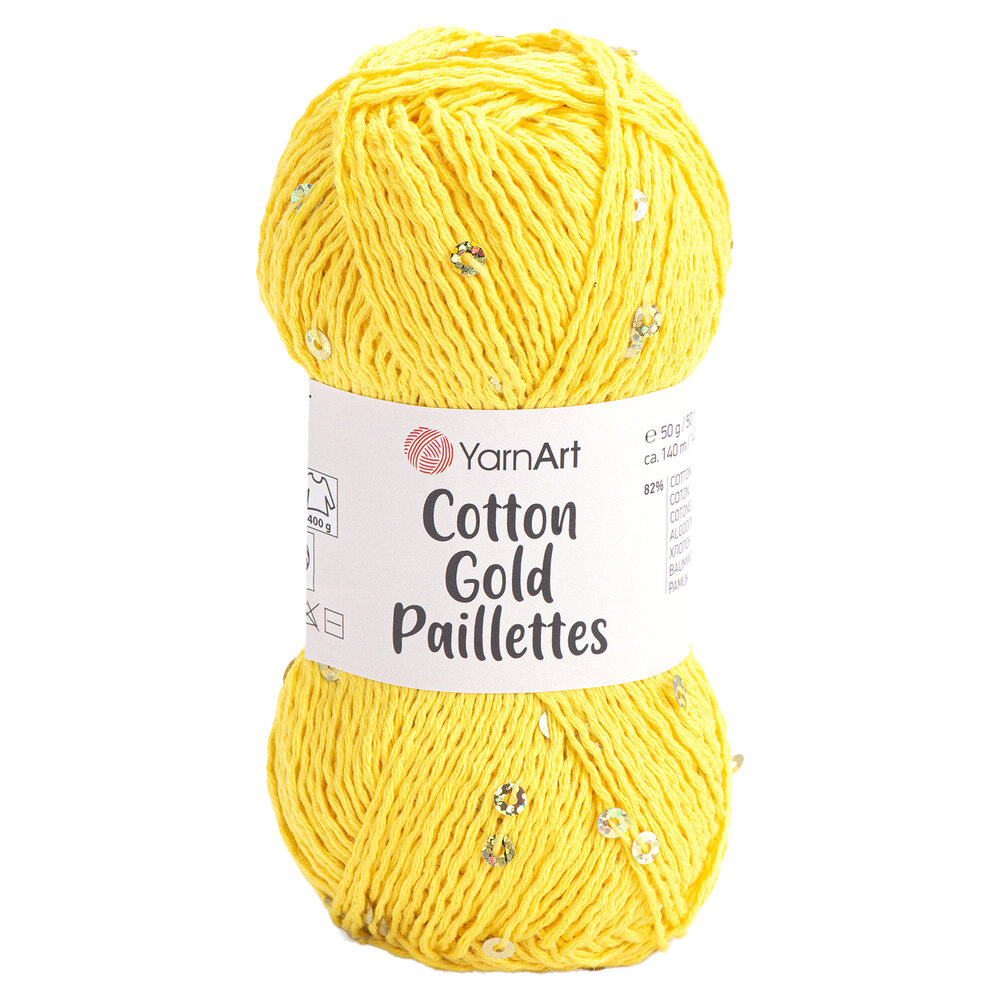 Пряжа для вязания YarnArt Cotton Gold Paillettes 7106 желтый 50 гр/140 м 82% хлопок, 18% полиэстер