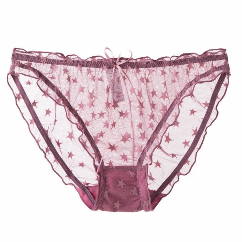 Сексуальные женские трусики с рюшами и бантом, Фиолетовый - M