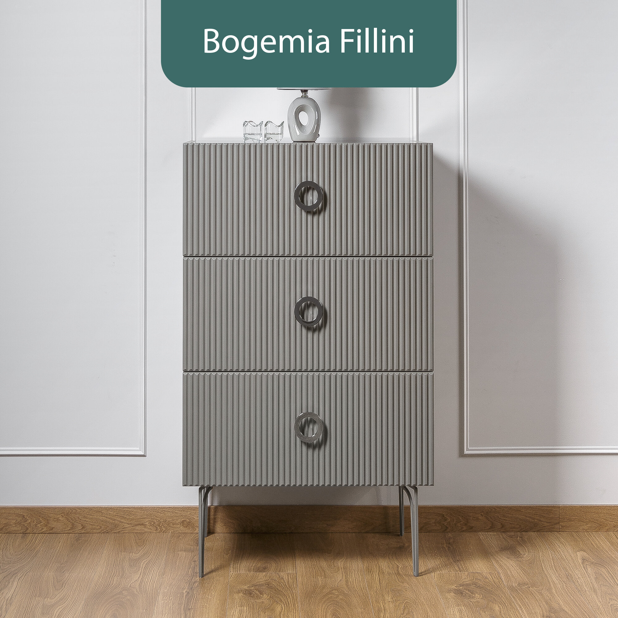 Комод Bogemia Fillini. Grey/серебро