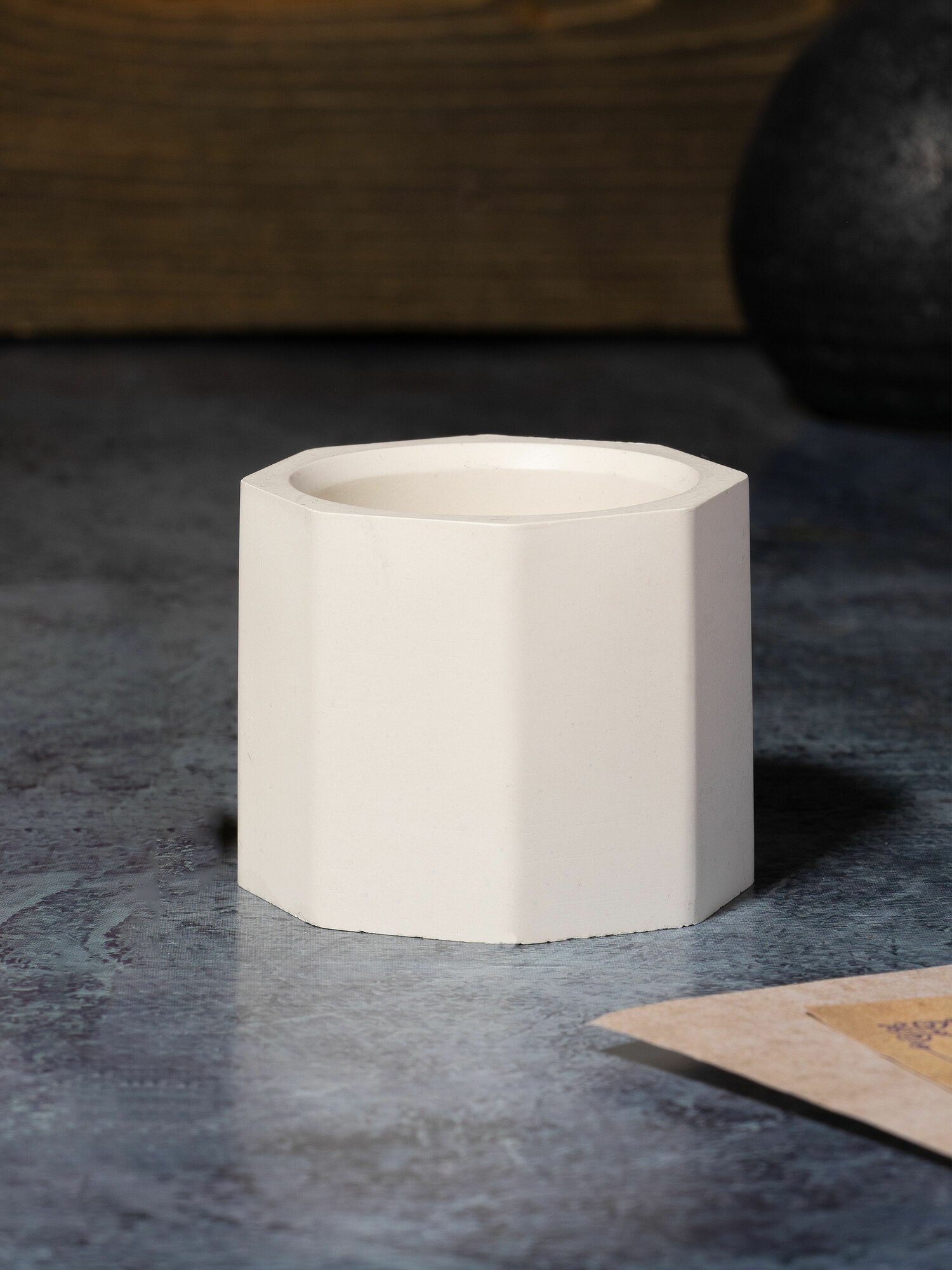 Кашпо белое гипсовое 1 шт, подсвечник для свечей и суккулентов