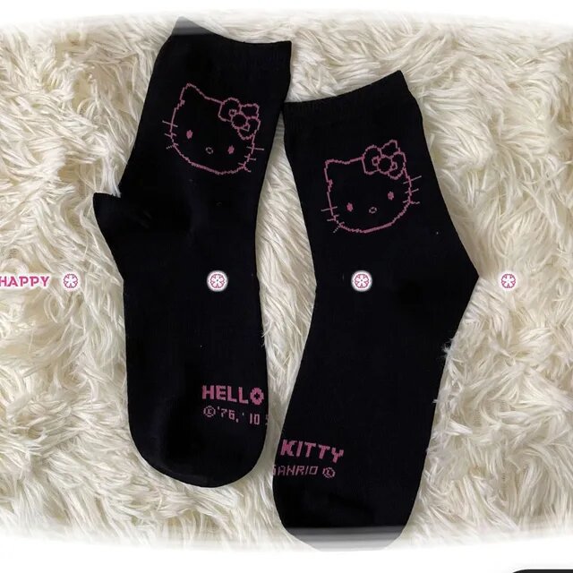 Носки Y2K Hello Kitty для девочек, средние носки Kawaii Sanrio, аксессуары Hello Kitty, розовые черные, белые носки, женские и женские