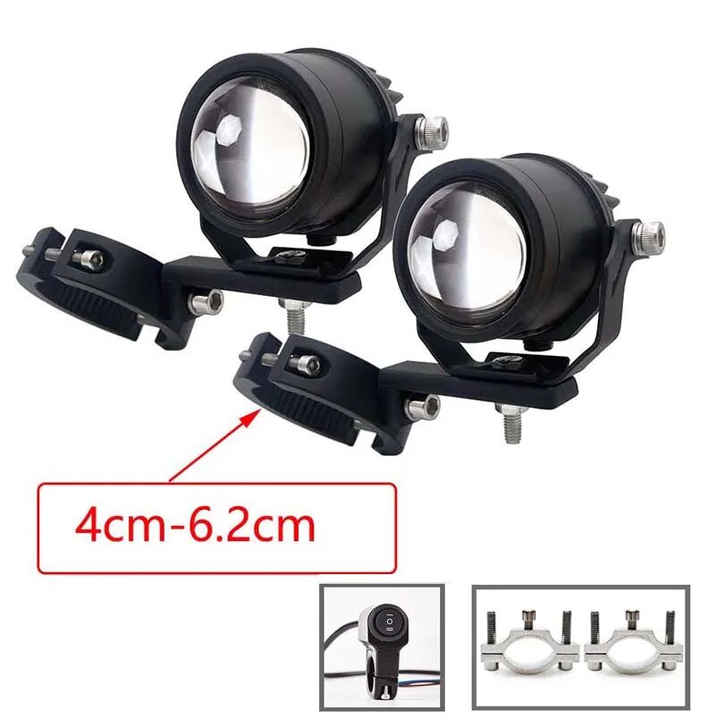 Светодиодный прожектор для мотоцикла, дальний/ближний свет, противотуманные фары, вспомогательные светодиодные фары, монтажный кронштейн для прожектора для мотоцикла 4-6.2cm set