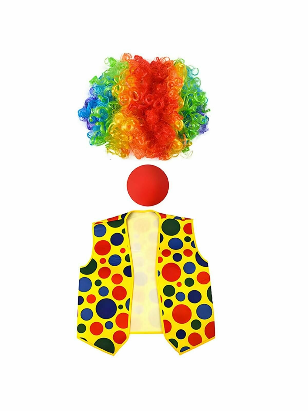 Костюм клоуна для взрослых для Хэллоуина с радужным париком и носом, - Set 6