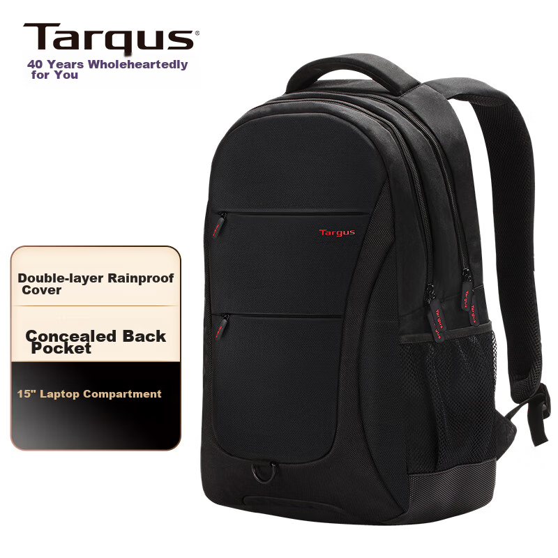 TARGUS 15.6-Inch Laptop Backpack, Commuter Backpack, School Bag with Rain Cover, Black, 822