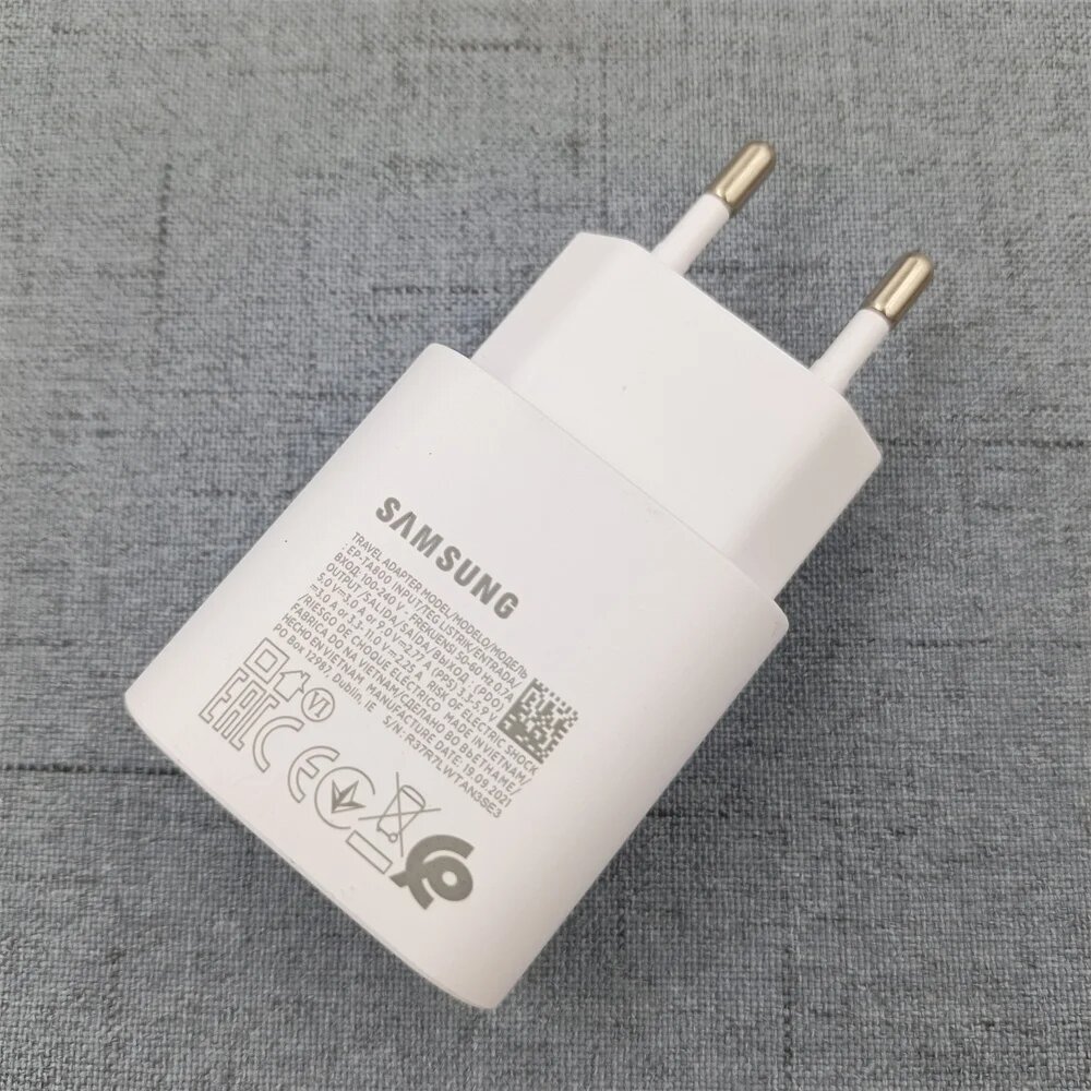 Зарядное устройство Samsung USB C 25 Вт, сверхбыстрая зарядка, адаптер питания ЕС, White EU Charger