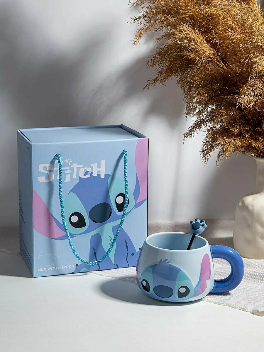 Кружка Gift Mug "Стич", керамика, детская, синяя/черная, 650 мл