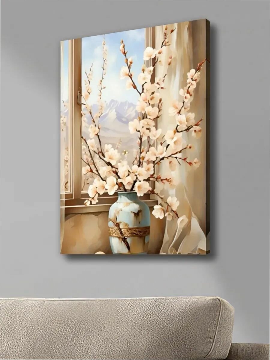 Картина Цветущая вишня у окна для интерьера 30х40см 1шт.
