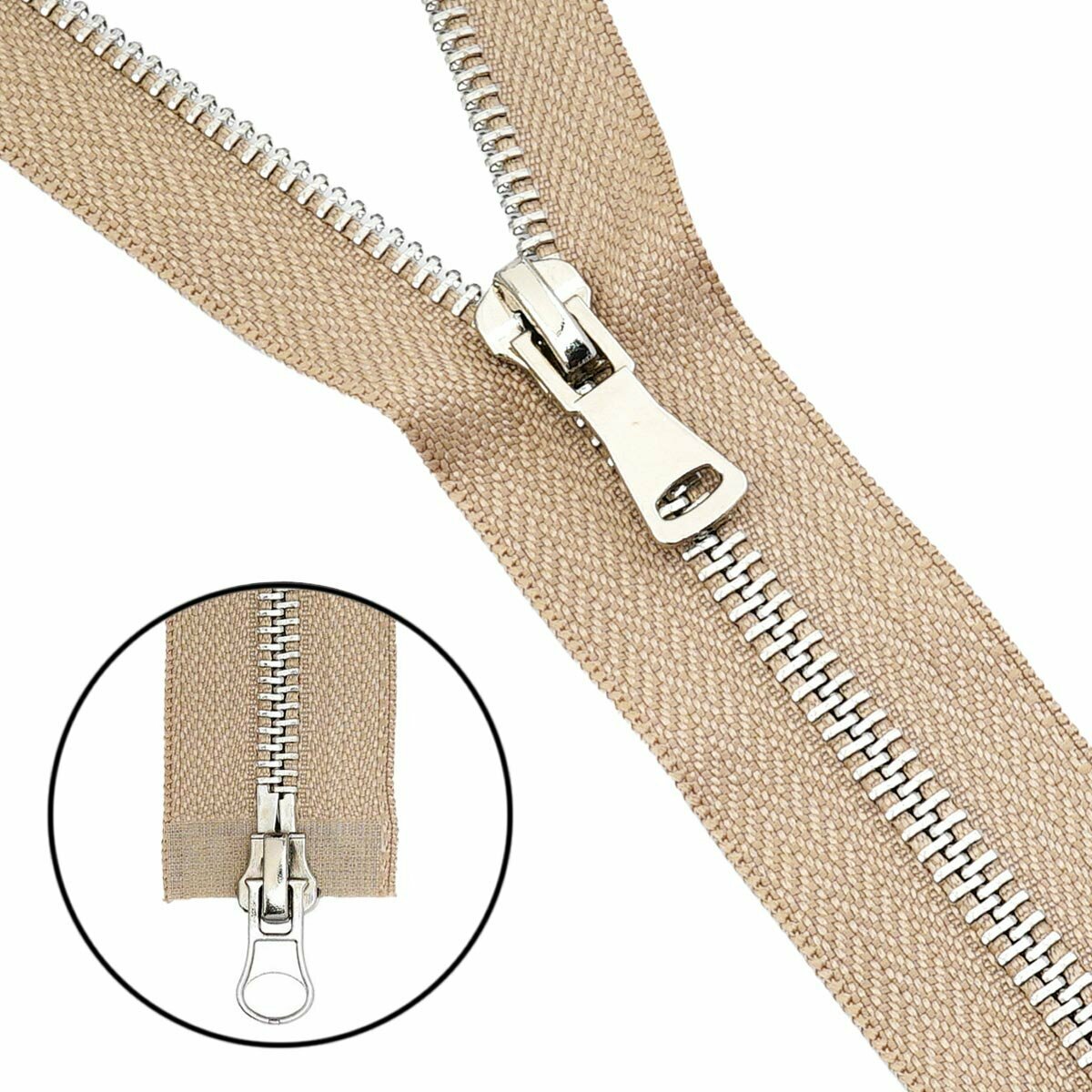 Молния металлическая Т5, разъемная, 2 замка, 80 см, никель (128 бежево-серый), 5 шт