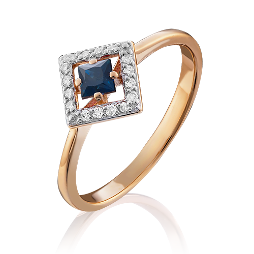 Кольцо, красное золото, 585 проба, сапфир, бриллиант