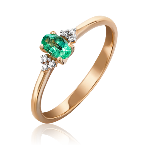 Кольцо, красное золото, 585 проба, бриллиант, изумруд