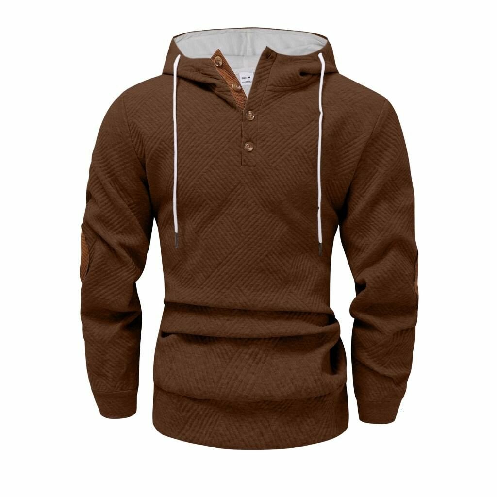 Мужской модный пуловер с капюшоном и длинными рукавами, теплая толстовка с капюшоном на завязках и пуговицах-коричневый-S