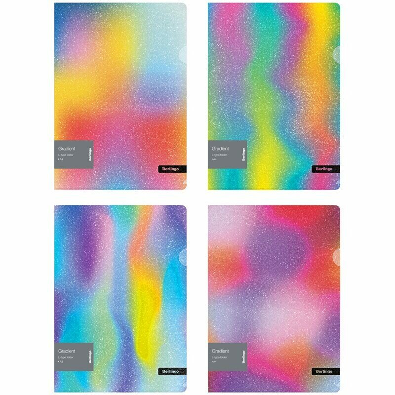 5 шт. - Папка-уголок Berlingo Gradient, 200мкм, с рисунком, с эффектом блесток, ассорти, LFG_A4970/334639