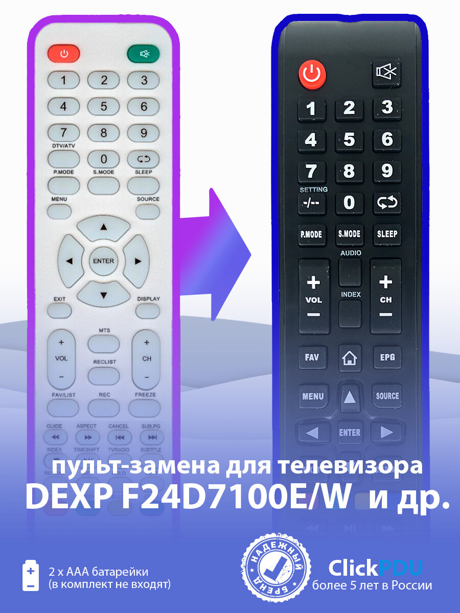 Пульт для телевизора DEXP F24D7100E/W и других