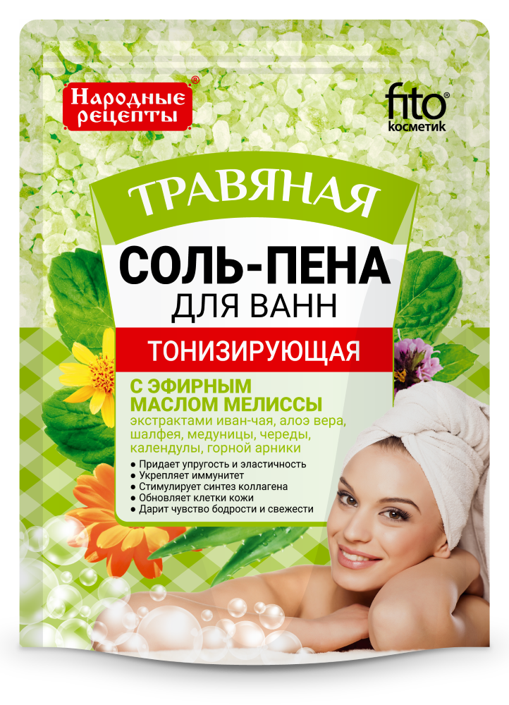 Fito косметик народные рецепты соль-пена для ванн тонизирующая травяная 200 гр