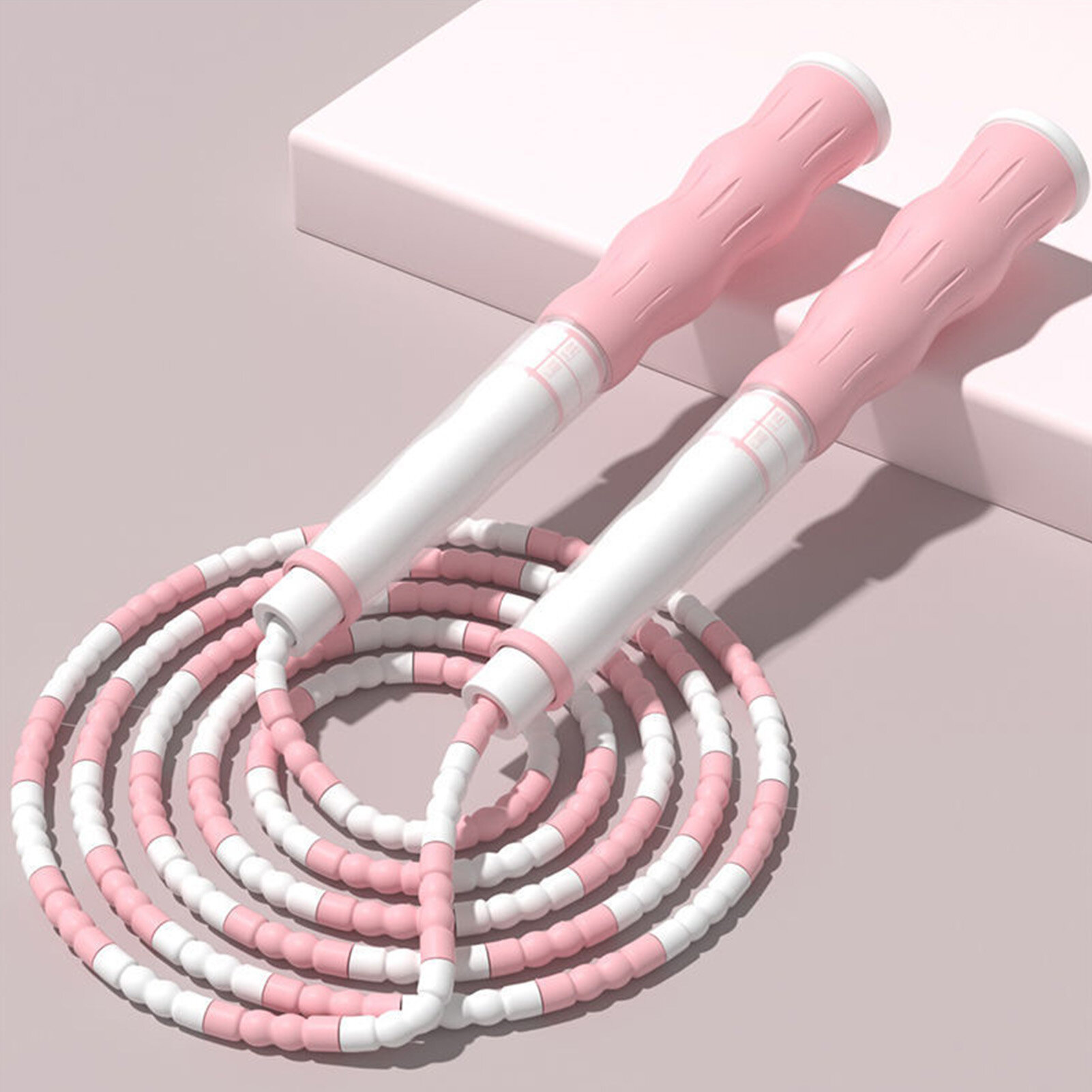 Детская скакалка, регулируемая длина, высокая гибкость, противоскользящая ручка, скакалка из бисера для домашних школьных упражнений, розовый цвет