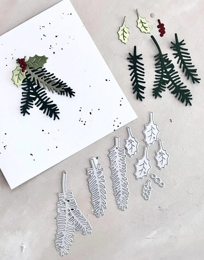 Набор Ножей для вырубки Новогодние Еловые-Веточки, материал сталь, длина ветки 9 см. 9 элементов