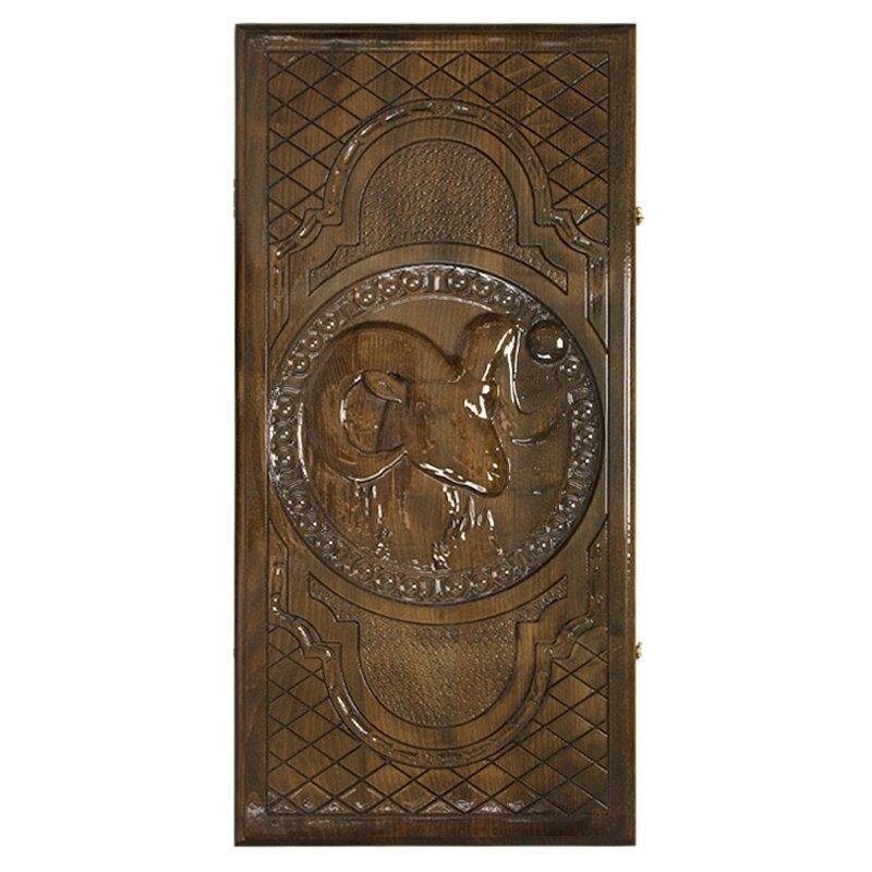 Нарды резные Зодиак Овен, Ustyan подарочные большие деревянные из бука резаные / 60х60 / армянские