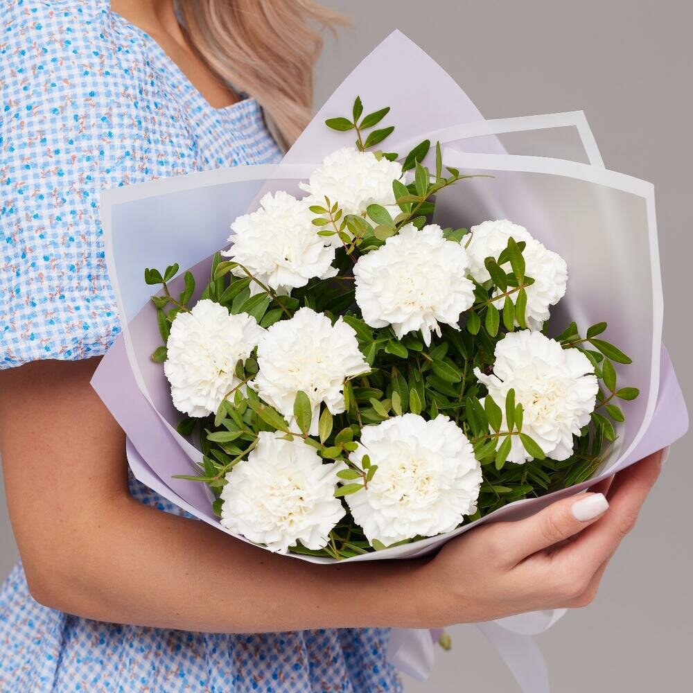 9 белых диантусов с зеленью фисташки от Bestflo купить с доставкой