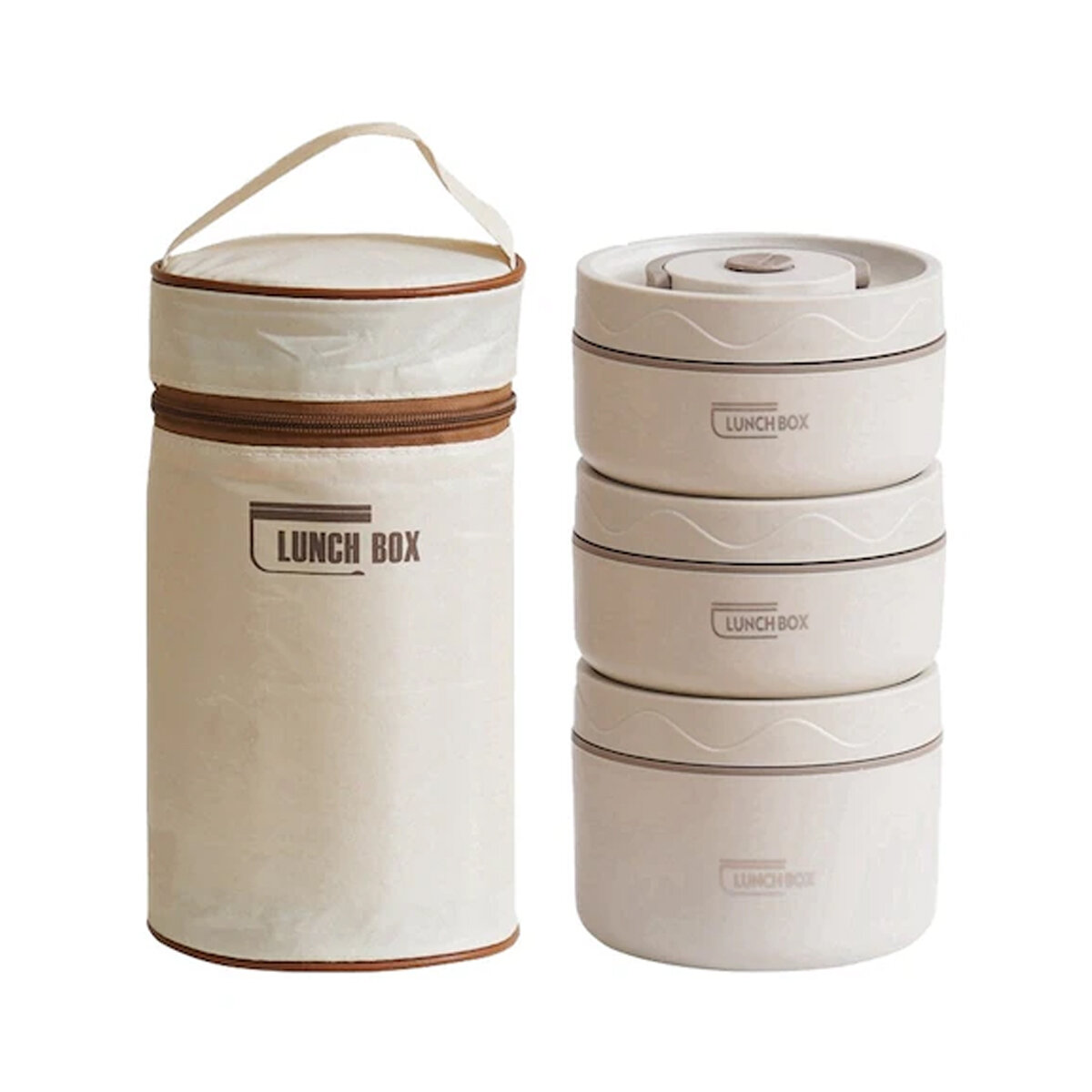 Ланч бокс горячий, Термоконтейнер из нержавеющей стали, Портативный термобокс, Контейнер для еды, Коричневый, 420мл, 550мл, 22.5см, 11.5см, 2 контейнера по 420мл, 1 контейнер для утепления еды 550мл, 1 утепляющий сумка