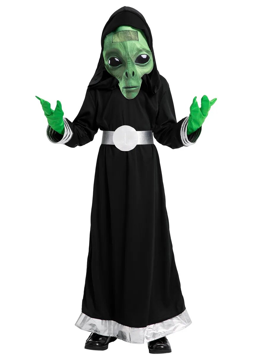 Карнавальный костюм инопланетянина детский для мальчика, черный, M (120-130 см)