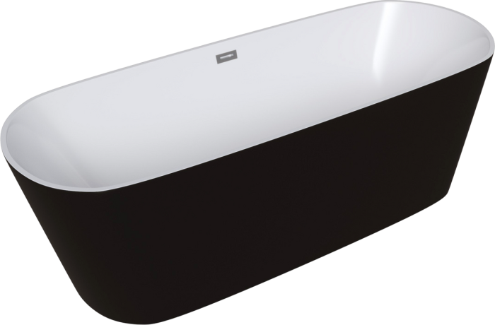 Акриловая ванна Grossman GR-2601B 170x70 см, отдельностоящая, глянцевая черная, овальная, с каркасом, со сливом-переливом