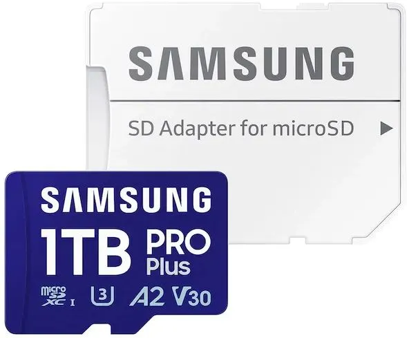 Samsung 1 ТБ Карта памяти miniSD, microSDXC PRO Plus (MB-MD1T0SA), A2, UHS-I U3, чтение - 180 Мбайт/сек, MB-MD1T0SA