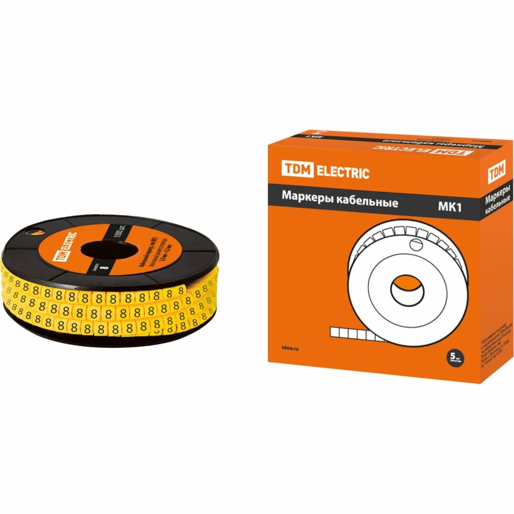Маркер МК1 - 2,5мм символ 8 1000шт/ролл TDM ELECTRIC SQ0511-0023, кабельный маркер желтого — фото 1
