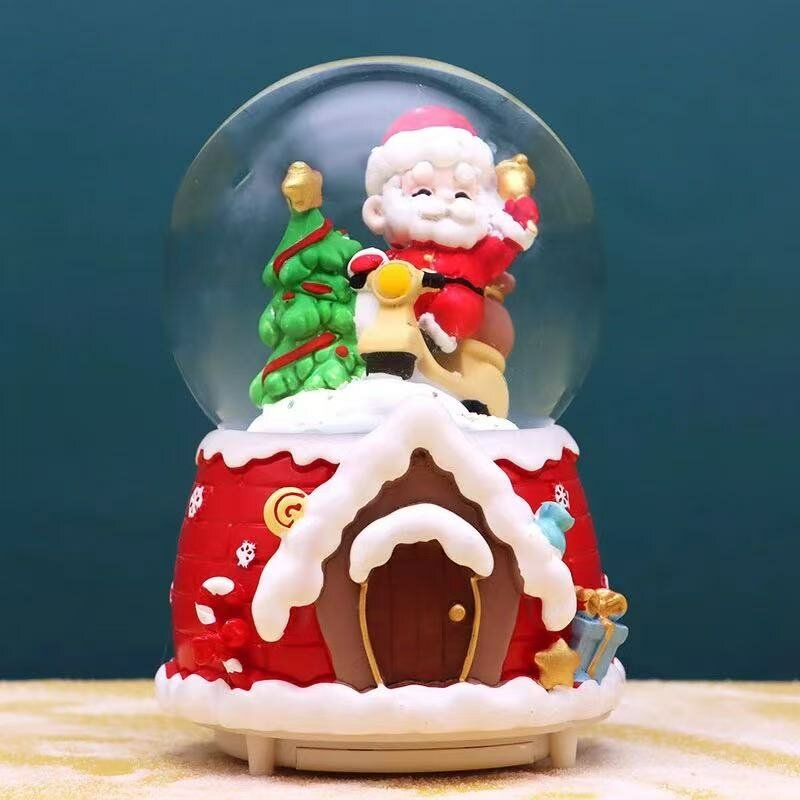 Новогодний шар с Дедом Морозом на мотоцикле, музыкальный, с подсветкой и падающим снегом, 10x16.5 см, вращающийся