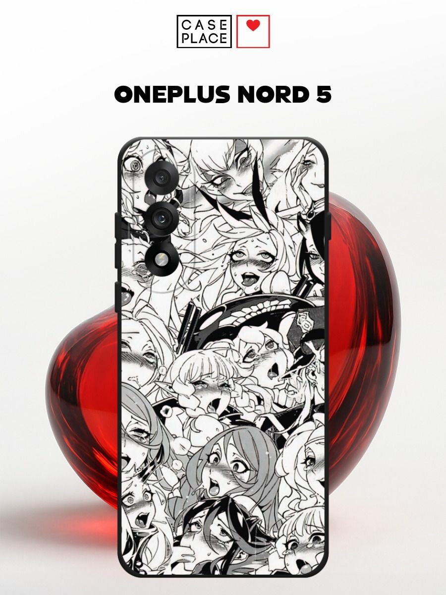 Черный матовый чехол на OnePlus Nord 5 / Ван Плас Норд 5 с принтом Ахегао манга тян