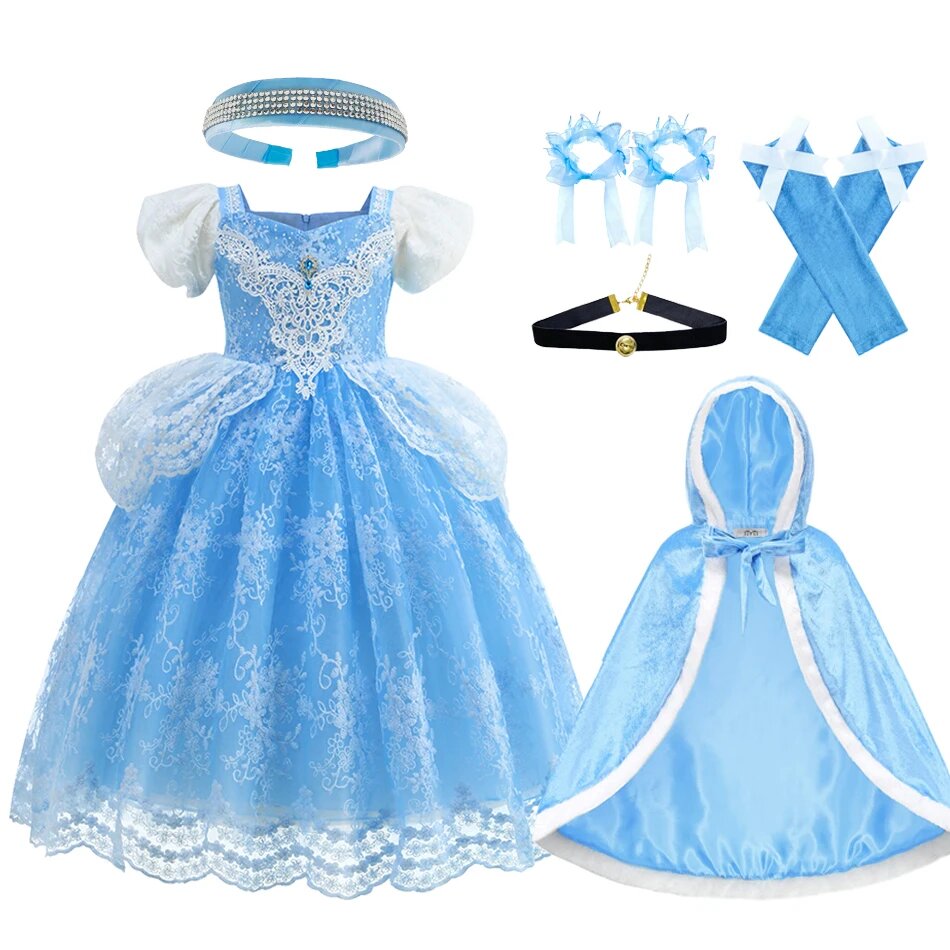 PAMABIBI Платье Золушки для девочки синее сетчатое 5-6T(Tag 130), Dress A 07