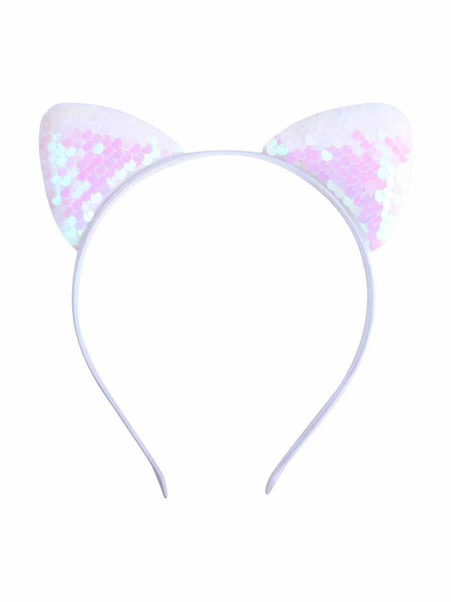 Милый белый ободок - кошка с пайетками для детей и взрослых EEkid - Детский ободочек для волос с ушками EEbaby