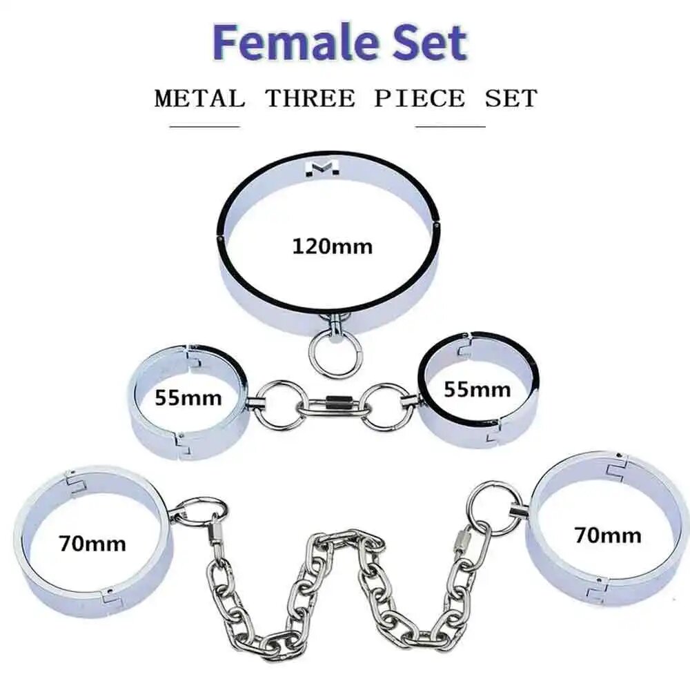 5 шт. Металлические наручники, манжеты на лодыжку, воротник с цепью, сверхпрочные манжеты, Women Set