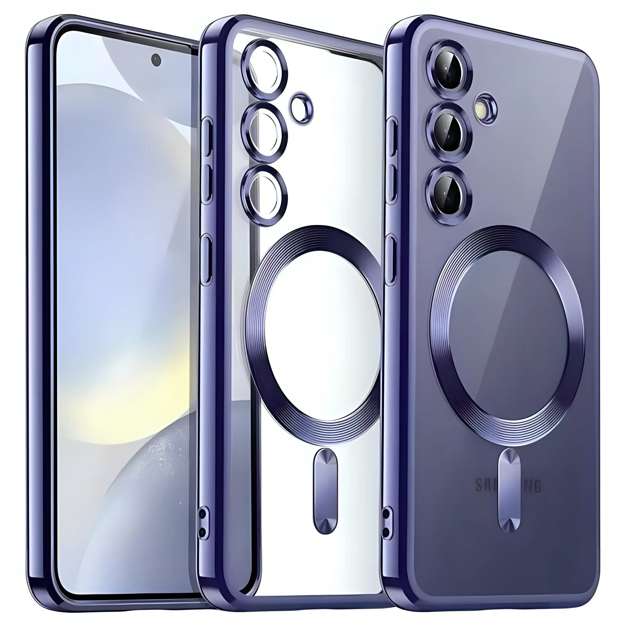 Премиальный чехол для Samsung S25 FE противоударный с поддержкой беспроводной зарядки с защитой камер фиолетовый