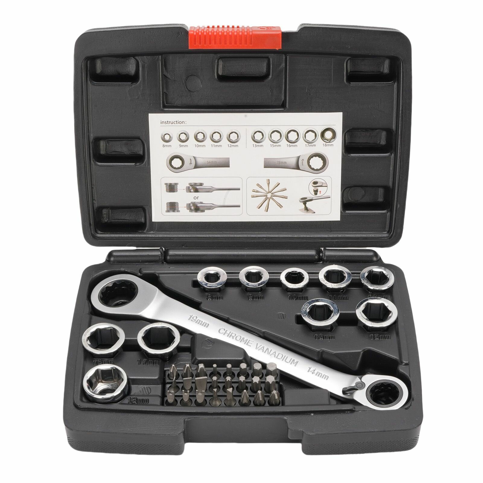 Большой набор трещоточных ключей с реверсом, 36 предметов