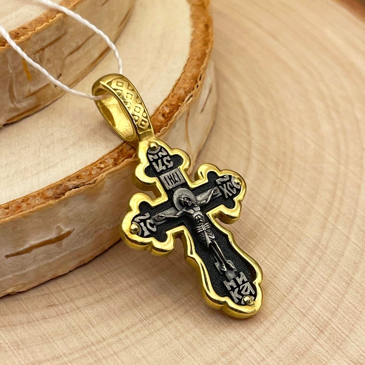 Крестик, серебро, 925 проба, золочение, оксидирование, чернение