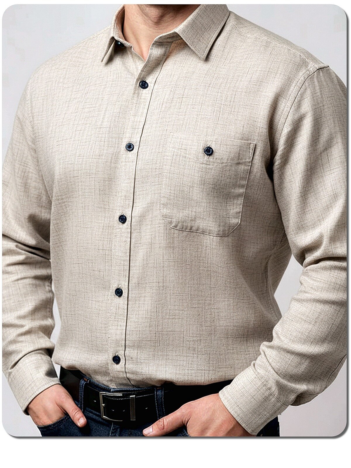 Рубашка Мужская рубашка с длинным рукавом прямая классическая, светлая сорочка на пуговицах, рубаха на любой сезон, бежевая однотонная, с карманом, на любой сезон и на лето рубашка