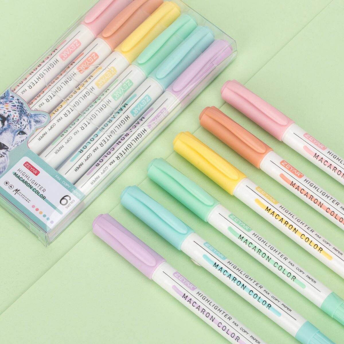 Набор фломастеров-текстовыделителей двухсторонних флуоресцентных Zeyar 6 шт ZP1191-6B