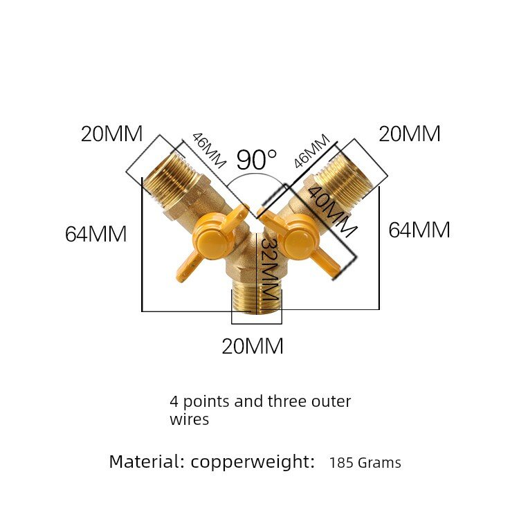 Медный утолщенный газовый клапан, газовый клапан для природного газа, шаровой кран 1/2 дюйма с внутренней и внешней